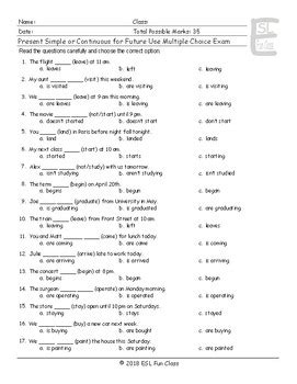 Present Simple Or Continuous For Future Use Multiple Choice Exam