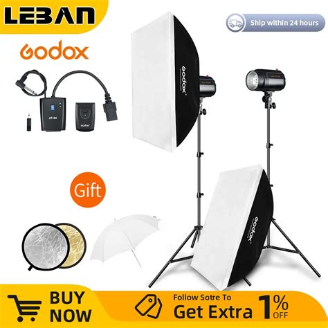 Godox 전문 스트로브 스튜디오 플래시 라이트 키트 조명 스탠드 소프트박스 트리거 선물 400ws 티몬