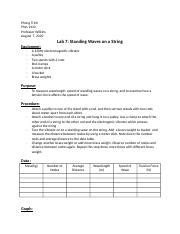 Lab 7 Standing Waves On A String Docx Phong Trinh Phys 1410 Professor Wilkins August 7 2020