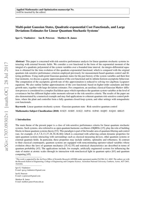 Pdf Multi Point Gaussian States Quadratic Exponential Cost