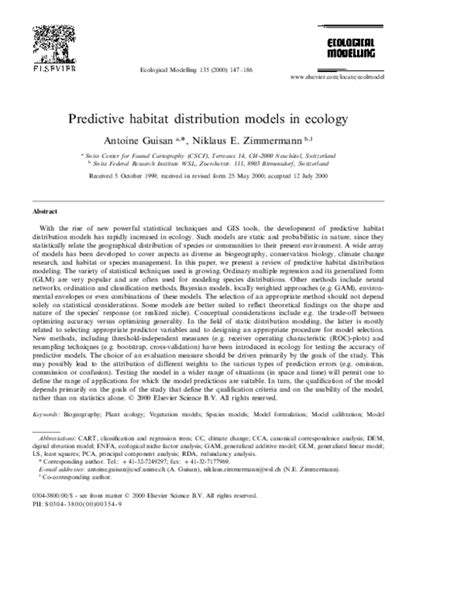 Pdf Predictive Habitat Distribution Models In Ecology