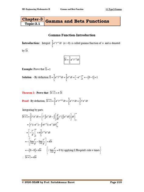 Gamma Function Self Learning Topic Pdf Mathematical Proof Mathematics