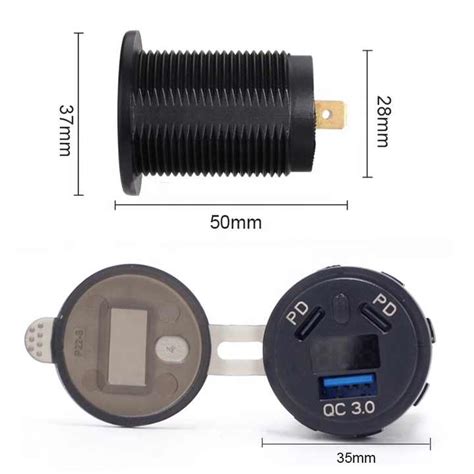 12v 30 Usb 충전기 소켓 듀얼 Pd 타입 C 포트 Usb 자동차 충전기 Onoff 스위치 전압계 자동차
