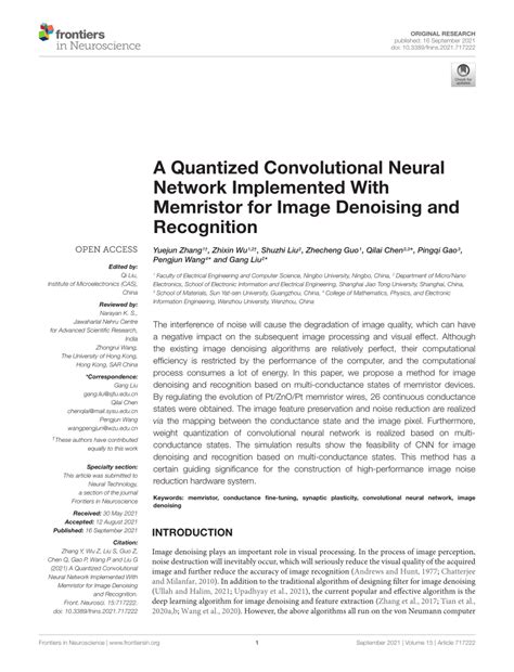 Pdf A Quantized Convolutional Neural Network Implemented With Memristor For Image Denoising