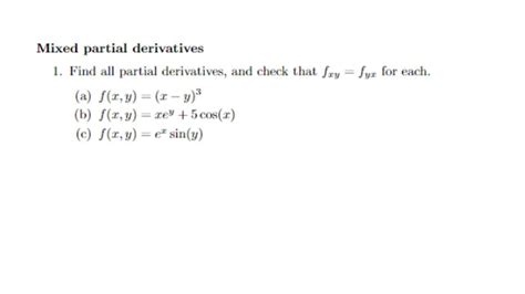 Solved Mixed Partial Derivatives 1 Find All Partial