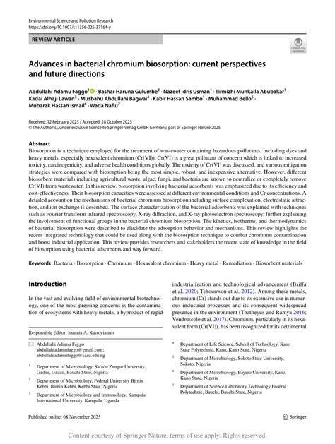Advances In Bacterial Chromium Biosorption Current Perspectives And