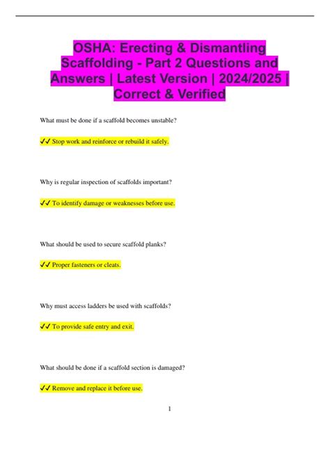 osha erecting and dismantling scaffolding part 2 questions and answers