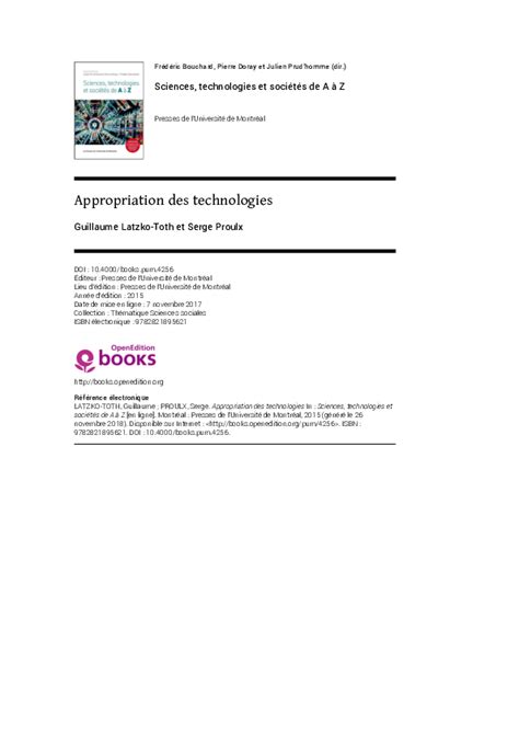 Pdf Appropriation Des Technologies