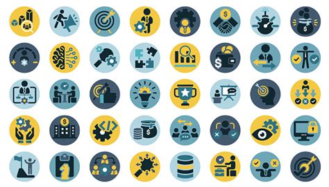 비즈니스 데이터 분석 조직 관리 및 기술 아이콘 세트입니다 팀워크 전략 계획 마케팅 클라우드 기술 데이터 분석 직원 아이콘 세트 아이콘 벡터 컬렉션 감시에 대한 스톡 벡터