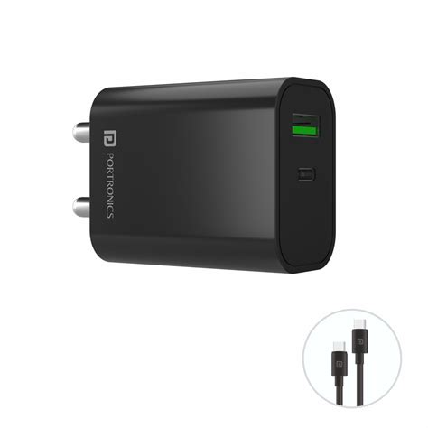 Buy Portronics Adaptor 44 Fast Charging 20w Mobile Charger With Dual Output Usb Pd Black Online