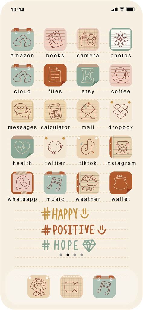 Cute Neutral Hand Drawn Ios And Android App Icons Home Screen Set Widgets Wallpapers Sketch