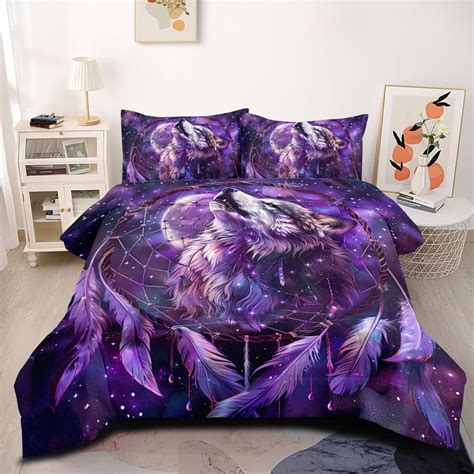 Ccoutuechen Moon Wolf Dream Catcher Comforter Set Full Size Galaxy