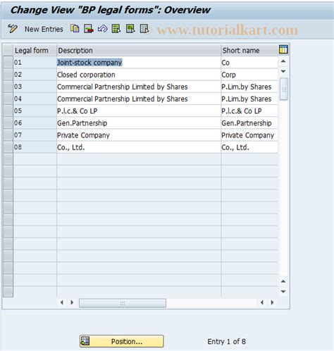 BUC SAP Tcode BP Cust Legal Form Of Organization