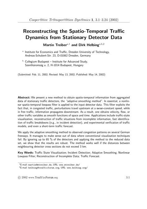 Pdf Reconstructing The Spatio Temporal Traffic Dynamics From