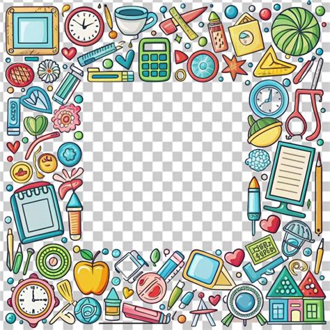 Premium PSD Frames Or Borders With Hand Drawn Babe Objects On Transparent Background