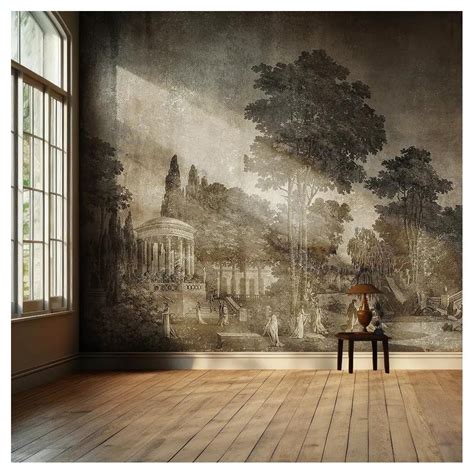 Panoramic Grisaille Wall Décor On Canvas 19th Century Style For Sale