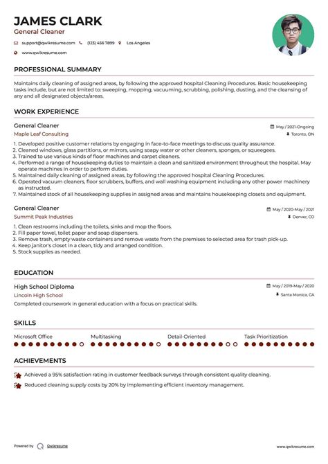 10 General Cleaner Resume Samples And Templates For 2026