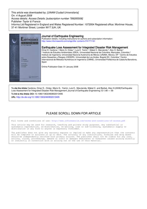 Pdf Earthquake Loss Assessment For Integrated Disaster Risk Management