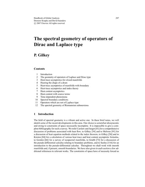 the spectral geometry of operators of dirac and laplace type docslib