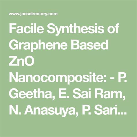 Facile Synthesis Of Graphene Based Zno Nanocomposite