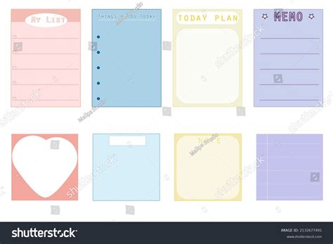 Set Cute Pastel Notepad Memo Planner Stock Vector Royalty Free 2132677491 Shutterstock