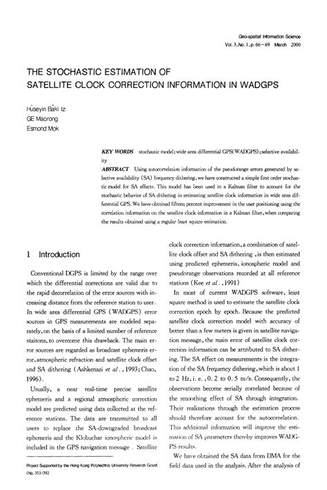 Pdf The Stochastic Estimation Of Satellite Clock Correction Information In Wadgps