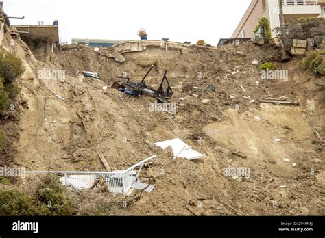 Loosened By Heavy Rain A Landslide On A Cliff Hillside In San Clemente