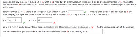 Solved Suppose B Is Any Integer If Bmod12 7 What Is Chegg Com