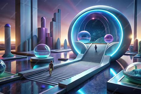 A Futuristic Scene With A Person And A Figure On The Ground Premium