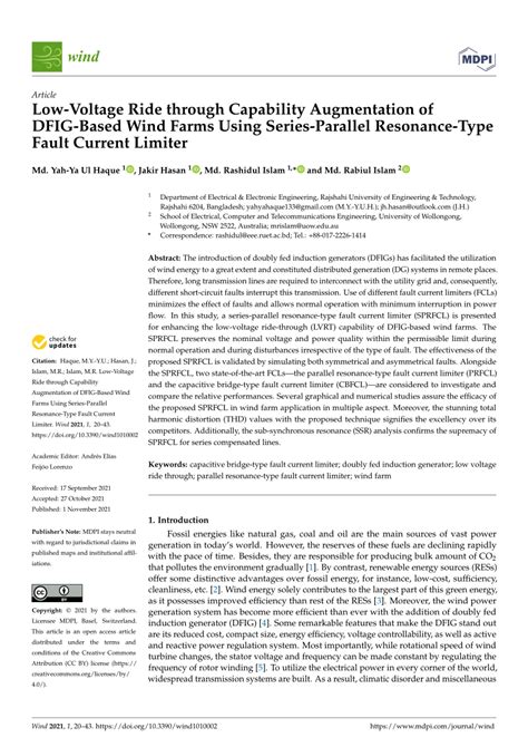 Pdf Low Voltage Ride Through Capability Augmentation Of Dfig Based Wind Farms Using Series