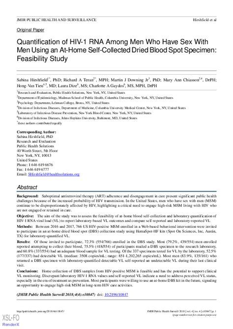 Pdf Quantification Of Hiv 1 Rna Among Men Who Have Sex With Men Using An At Home Self