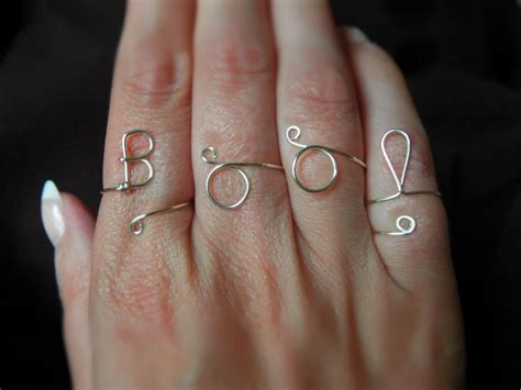 Ring Set Four Silver Wire Rings Wire Jewellery Letter Rings Dainty