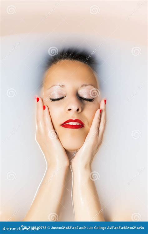 A Woman Taking A Milk Bath Stock Photo Image Of Treatment
