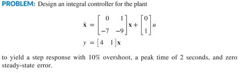 Solved PROBLEM Design An Integral Controller For The Plant Chegg