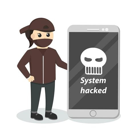 Hacker Woman With Big Smart Phone Design Character On White Background Vector Art At