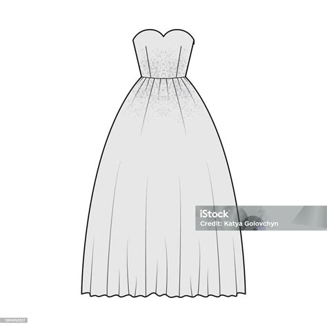 스트랩리스 연인 목 바닥 길이 풀 스커트 장식이 있는 크리놀린 드레스 테크니컬 패션 일러스트 0명에 대한 스톡 벡터 아트 및