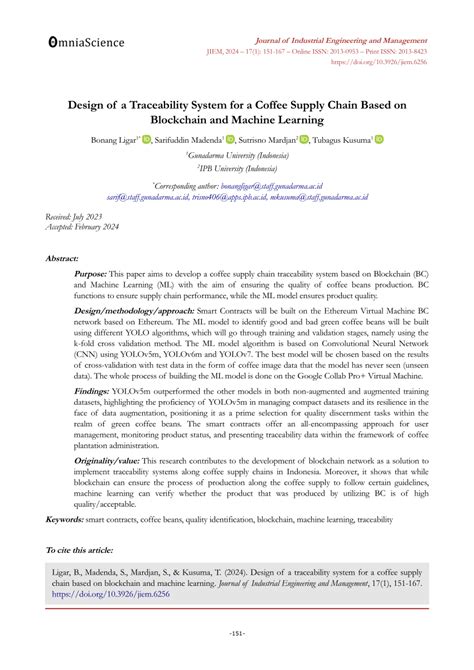 Pdf Design Of A Traceability System For A Coffee Supply Chain Based