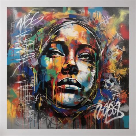 Deep And Emotional Women Face Graffiti Art Poster Zazzle