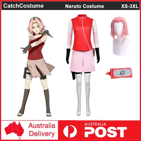 Anime Naruto Haruno Sakura Cosplay Costume Wig Full Set Halloween Party