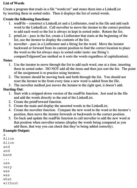 Solved List Of Words Create A Program That Reads In A File