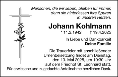 Traueranzeigen Von Johann Kohlmann Trauernnde