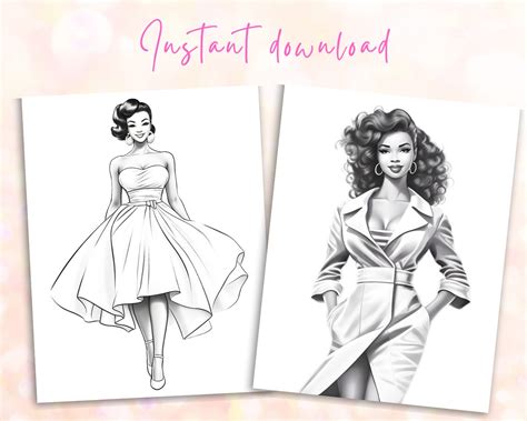 Black Pin Up Girls Fashion Coloring Book Retro Dresses African