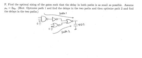 solved f find the optimal sizing of the gates such that the