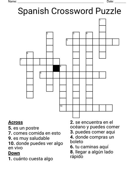 Spanish Crossword Puzzle Wordmint