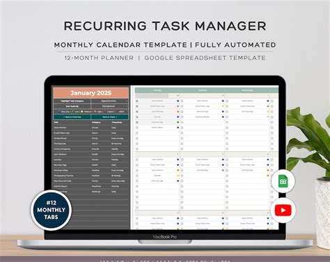 Excel Calendar Based Task List Task Management Automated Download