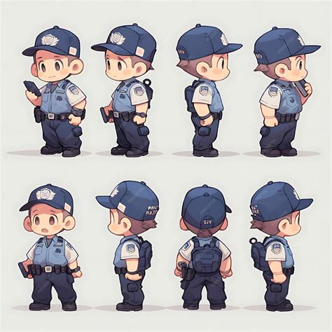 Premium Photo Character Of Male Police Officer Chibi Kawaii Security
