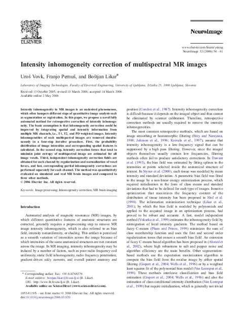 Pdf Intensity Inhomogeneity Correction Of Multispectral Mr Images