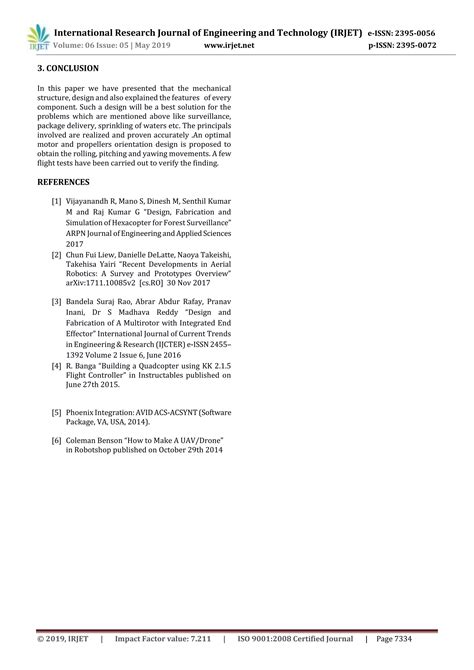 Irjet Design And Fabrication Of Hexacopter For Surveillance Pdf