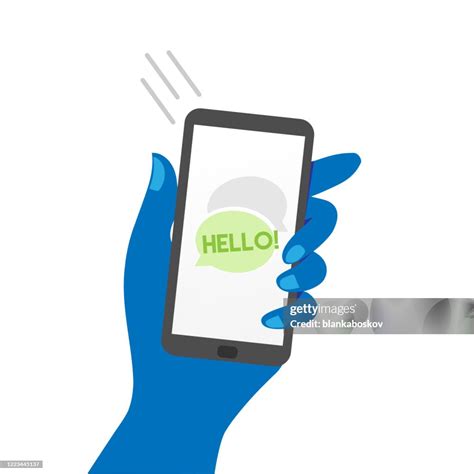Hand Holding Smartphone Showing Hello Message High Res Vector Graphic