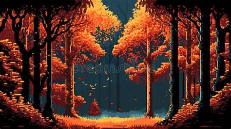 Autumn Forest Landscape Ai Generated 8bit Pixel Stock Vector Illustration Of Generated